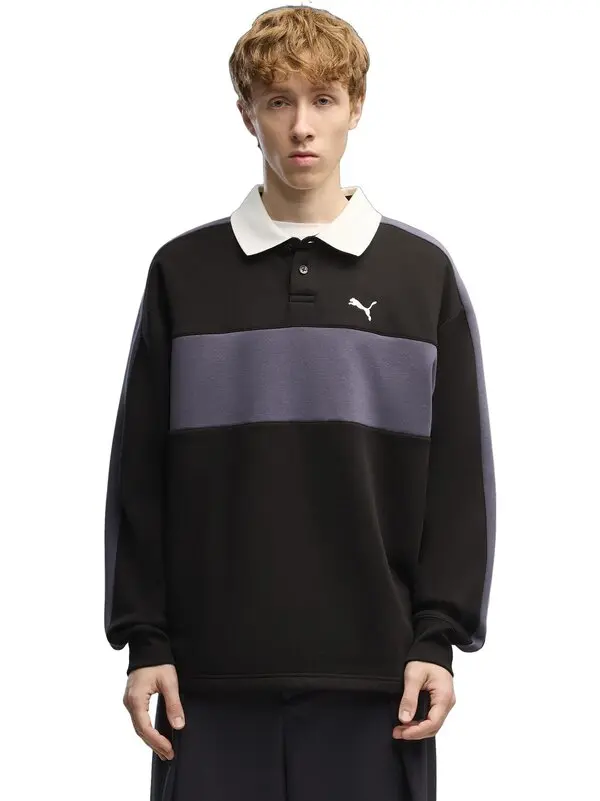 PUMA T7 Relaxed Polo Crew Neck Sweatshirt - Black