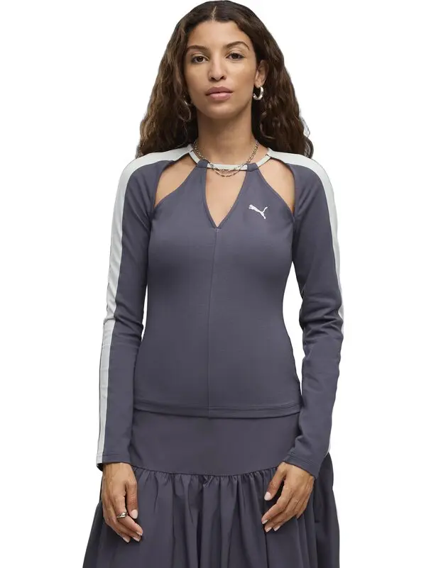 PUMA T7 Slim Long Sleeve Cut-out T-shirt - Gray