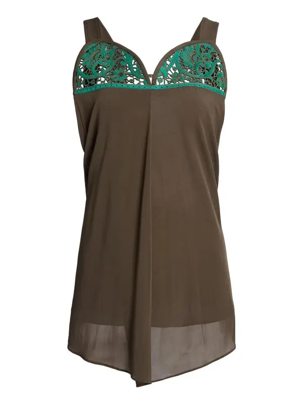 Christopher Esber Lasercut Lace Jersey Leather Tank Top - Brown