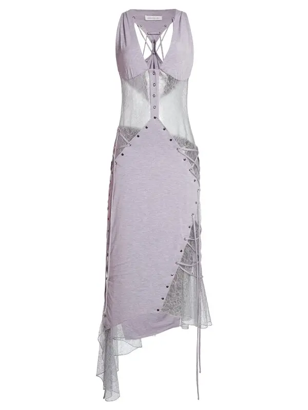 Christopher Esber Farrah Rivet Laced Halter Maxi Dress - Grey