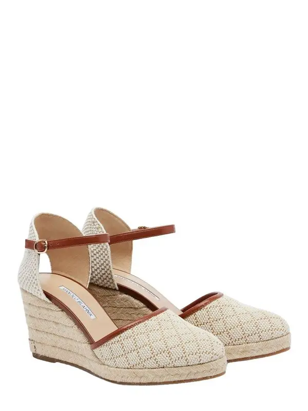 Manolo Blahnik Raffia-effect Espadrille Wedges With Buckle-fastening Ankle Strap - Beige