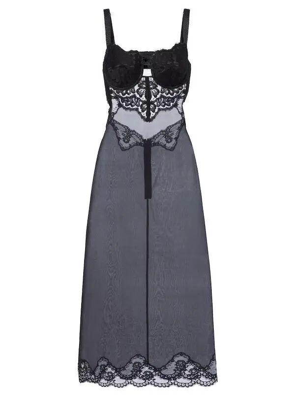 Dolce & Gabbana Lace-trimmed Silk-blend Midi Dress - Black