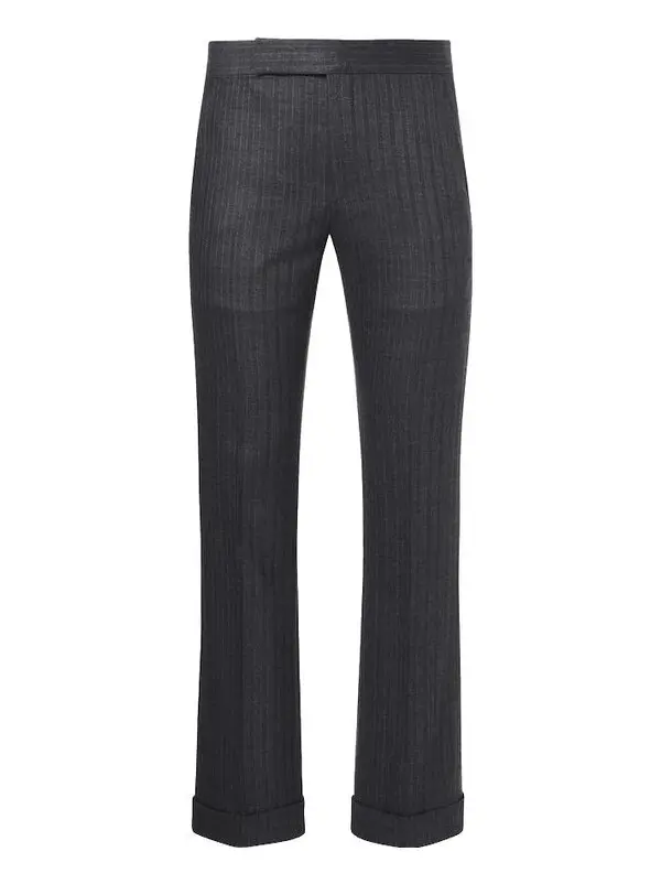 TOM FORD Herringbone Wool Straight Pants - Grey
