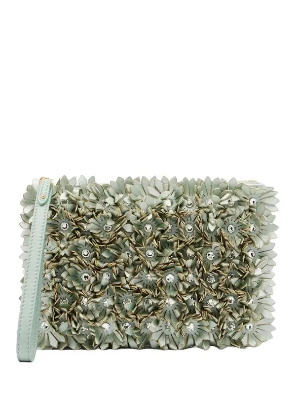 Valentino Garavani Small Floral Appliqué Pouch - Green