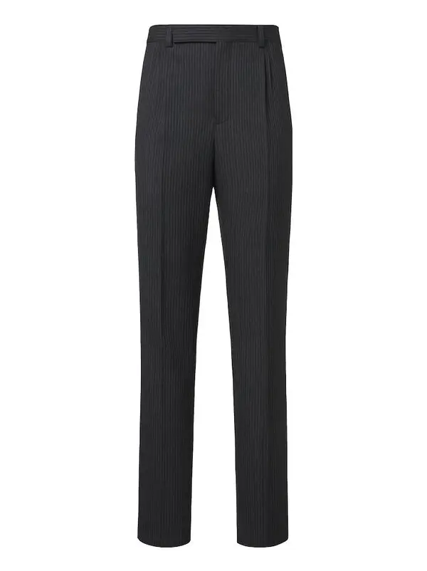 Saint Laurent Pinstripe Wool Straight Leg Trousers - Grey