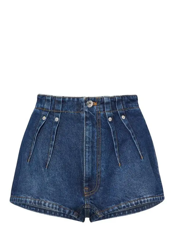 MUGLER Pleated Denim Shorts - Blue
