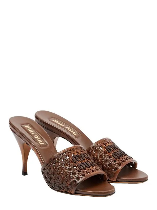 Miu Miu Woven Leather Mules - Brown