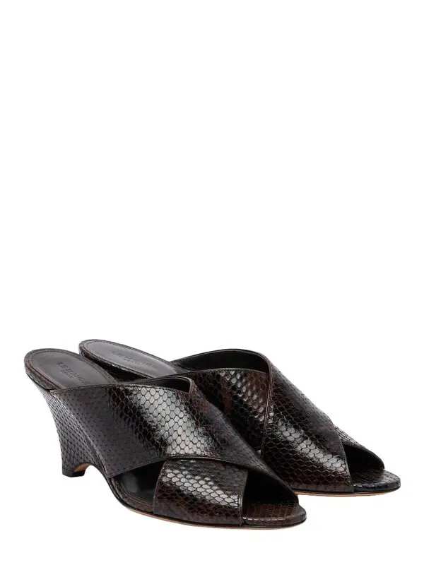 Le Monde Beryl Luca Snake-effect Leather Mules - Brown