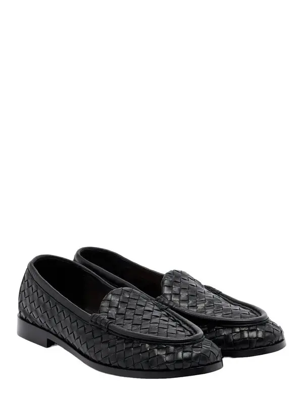 Bottega Veneta Silenzio Intrecciato Leather Loafers - Black