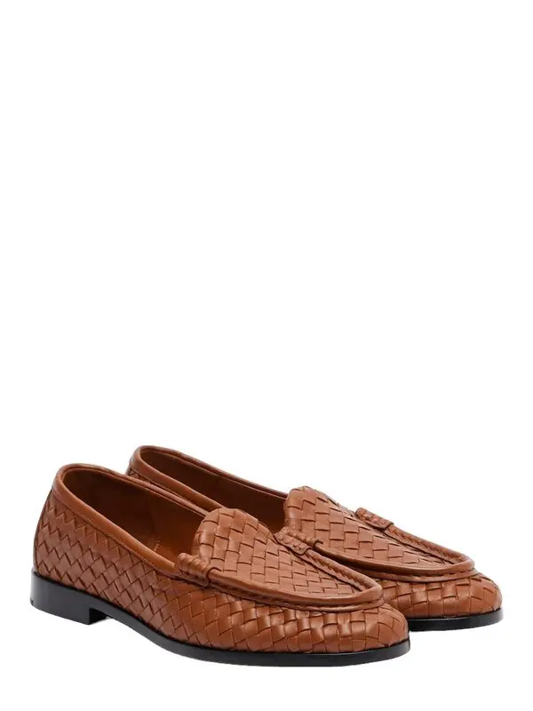 Bottega Veneta Silenzio Intrecciato Leather Loafers - Brown