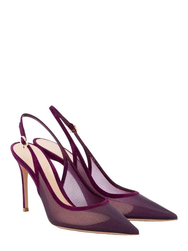 GIANVITO ROSSI Suede-trimmed Organza Slingback Pumps - Purple