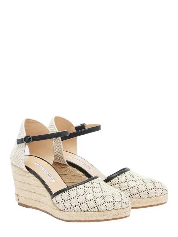 Manolo Blahnik Raffia-effect Espadrille Wedges - Beige