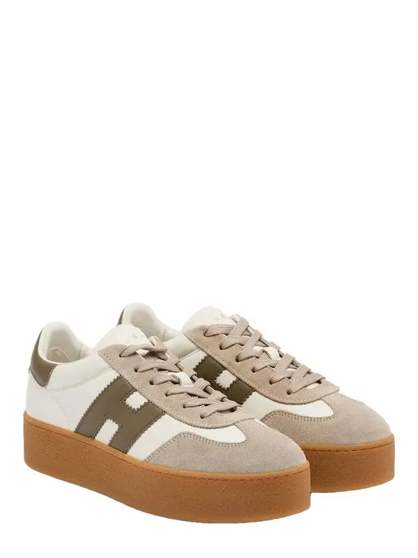 Hogan Leather Platform Sneakers With Suede Trim - Beige
