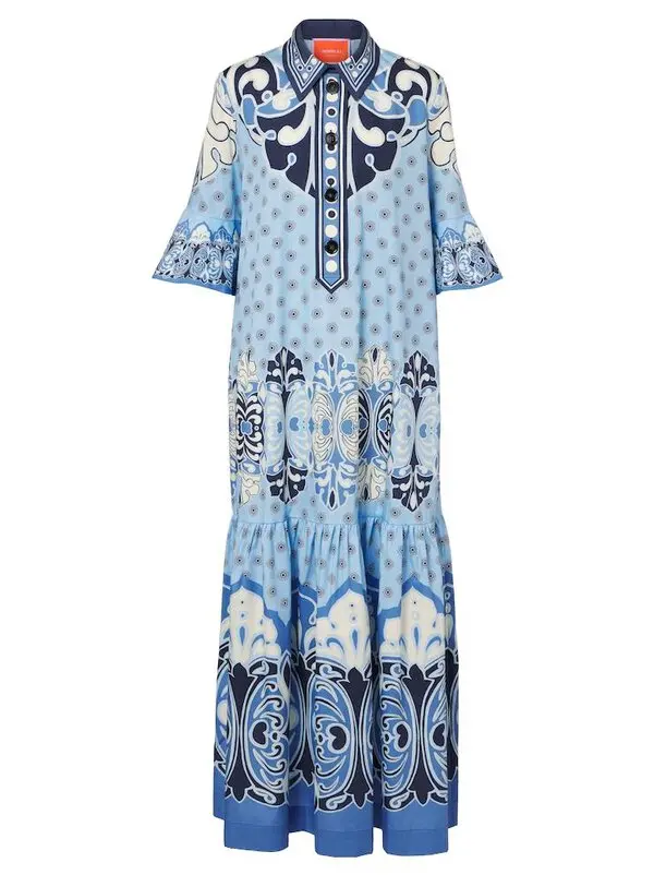 La DoubleJ Artemis Printed Cotton Maxi Dress - Blue