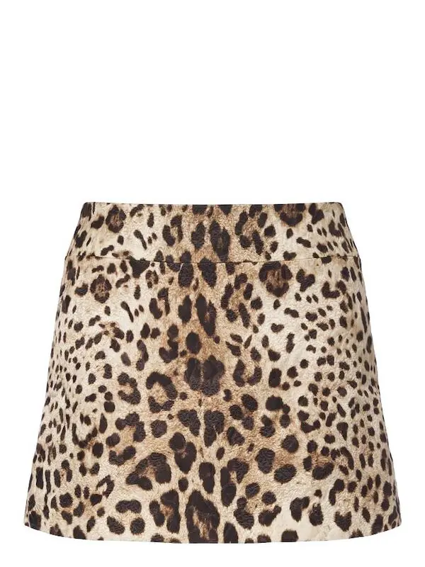 Dolce & Gabbana Leopard Print Cotton And Silk-blend Miniskirt - Brown