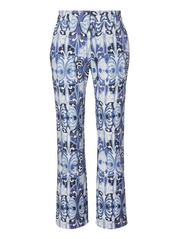 La DoubleJ 24/7" Printed Cotton Straight Leg Pants - Blue