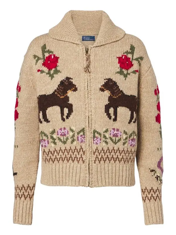 Polo Ralph Lauren Intarsia Wool And Cotton Zip-up Cardigan - Beige