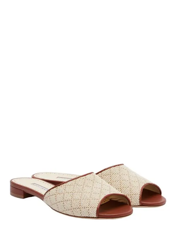 Manolo Blahnik Raffia-effect Open-toe Slides - Beige
