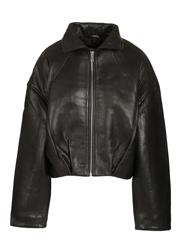 ROTATE BY BIRGER CHRISTENSEN Leather Boxy Cropped Jacket - Black