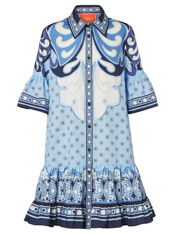 La DoubleJ Choux Printed Cotton Poplin Shirt Dress - Blue