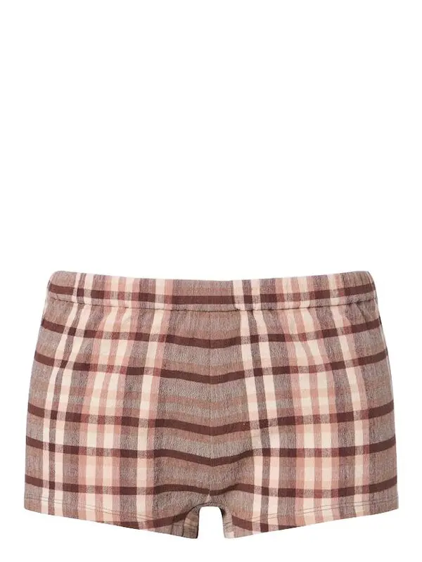 Staud Nilo Checked Linen-blend Shorts - Pink