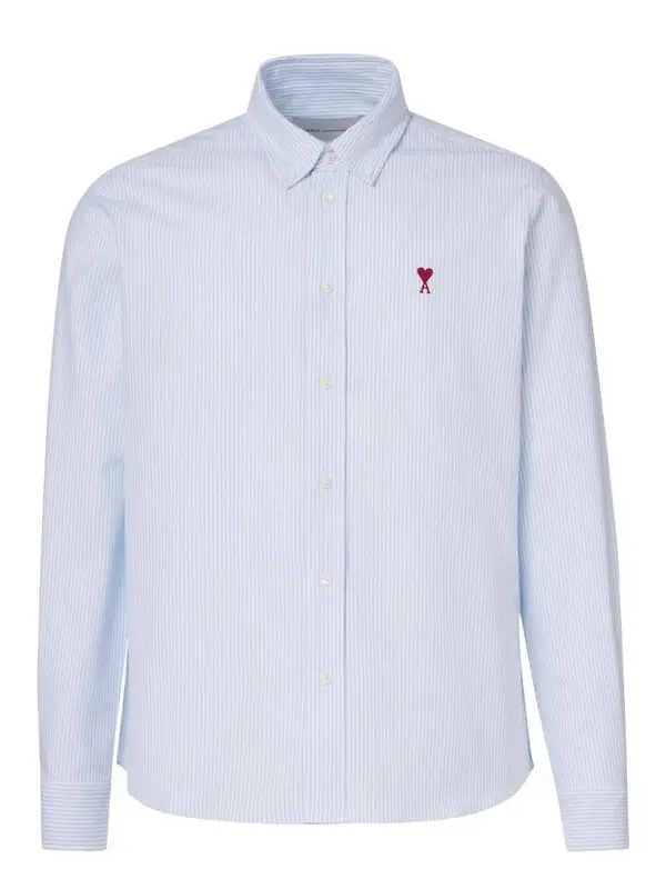 AMI Paris De Cœur Striped Cotton Shirt - Blue