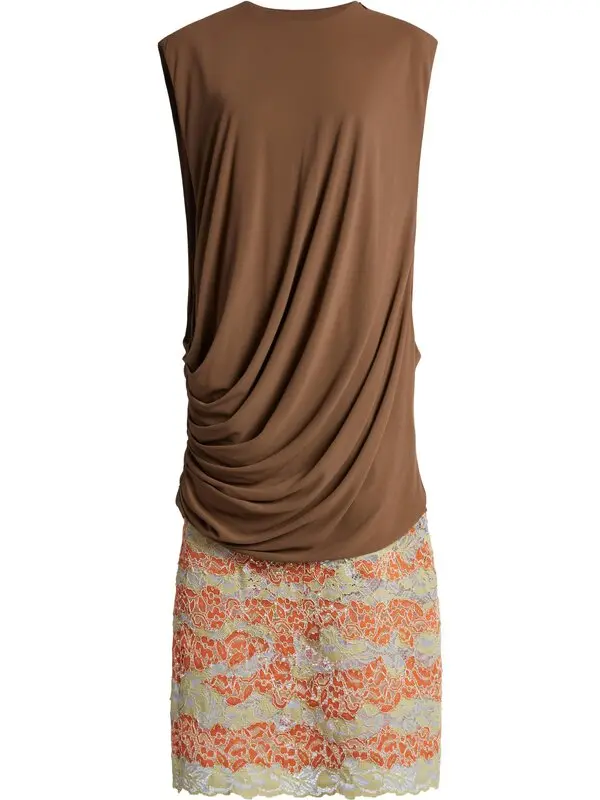 Christopher Esber Interlocked Lace Draped Muscle Tank Cotton-blend Midi Dress - Brown