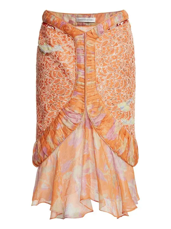 Christopher Esber Siower Linen-silk Midi Skirt - Orange