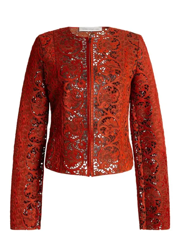 Christopher Esber Venise Lasercut Leather Jacket - Red