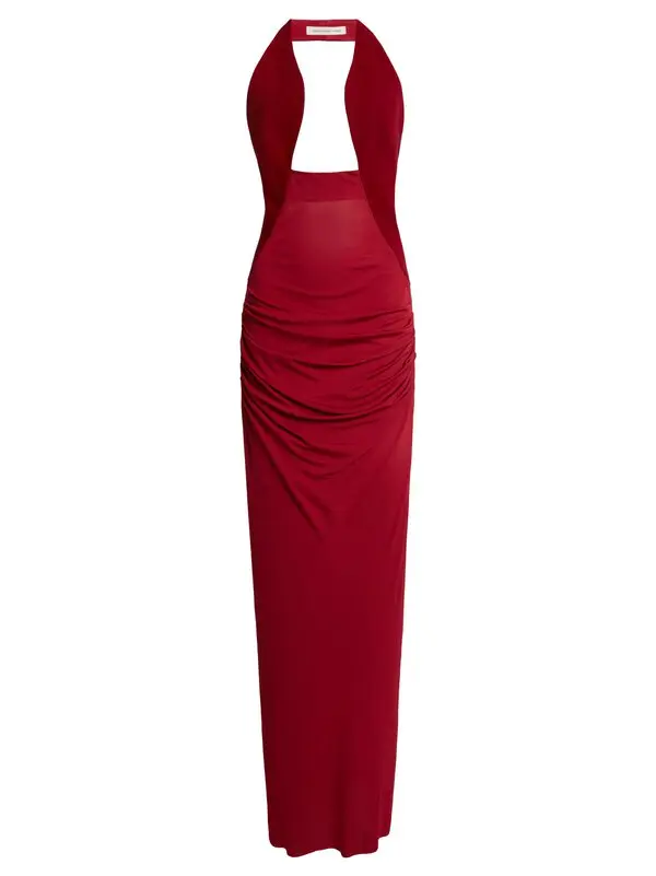 Christopher Esber Tailored Slope Suede Halter Maxi Dress - Red