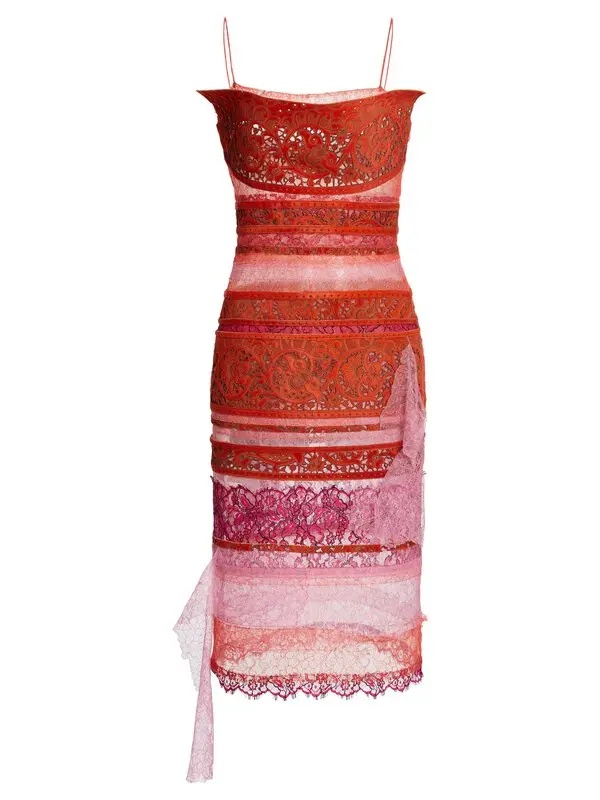 Christopher Esber Arden Lasercut Lace Leather Midi Dress - Multi