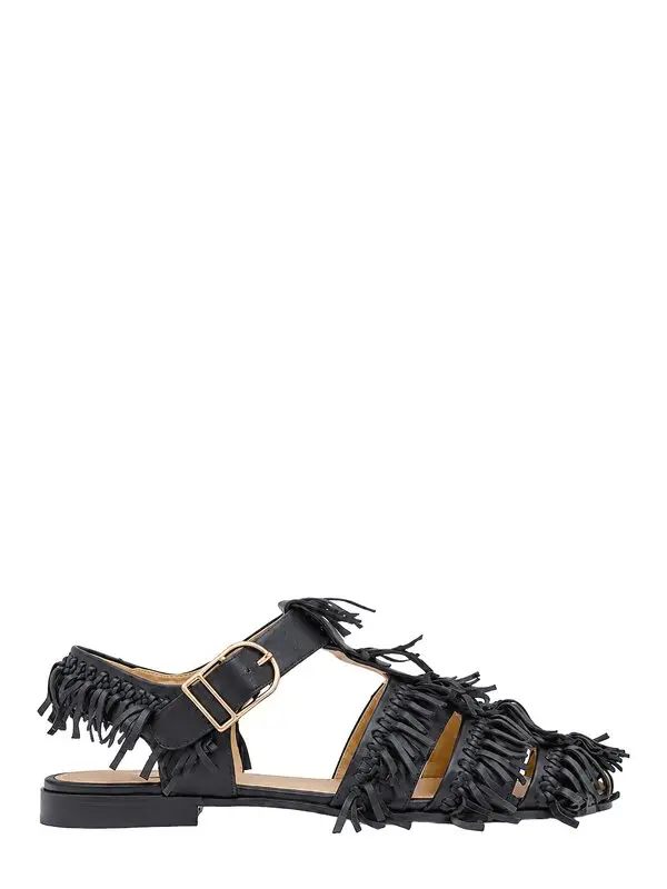 Gabriela Hearst Leather Fringe Lynn Flat - Black