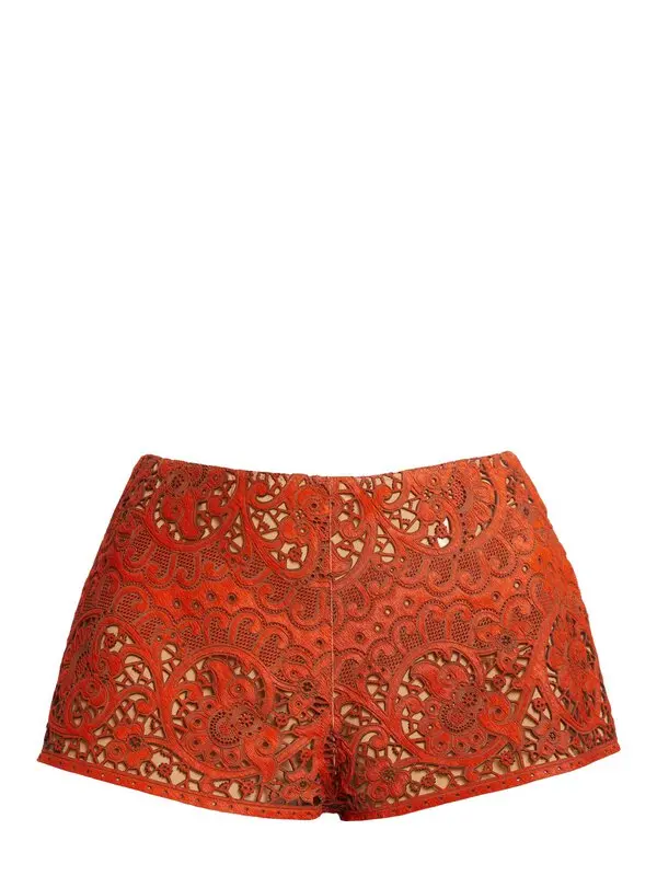 Christopher Esber Venise Lasercut Leather-silk Shorts - Red
