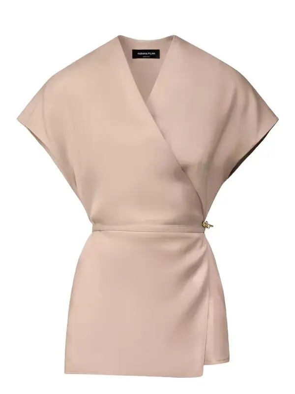 Fabiana Filippi Beige Wrap Style Belted Top - Neutrals
