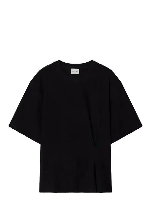 Closed Ribbed Draped T-shirt - Black
