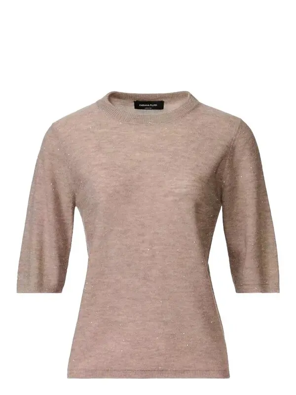 Fabiana Filippi Sequin-embellished Short-sleeve Sweater - Neutrals