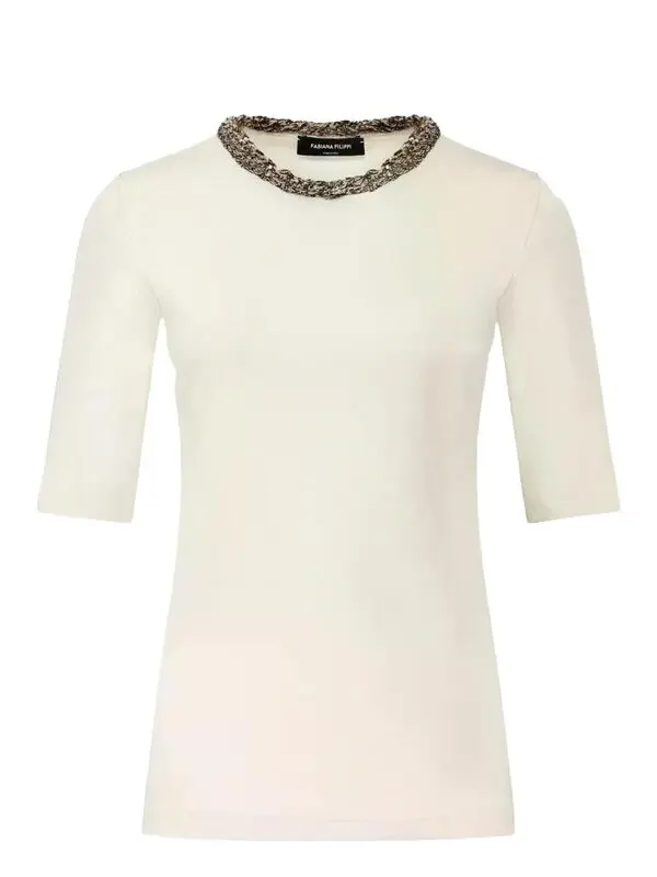 Fabiana Filippi Sequin Embellished Short Sleeve T-shirt - Neutrals