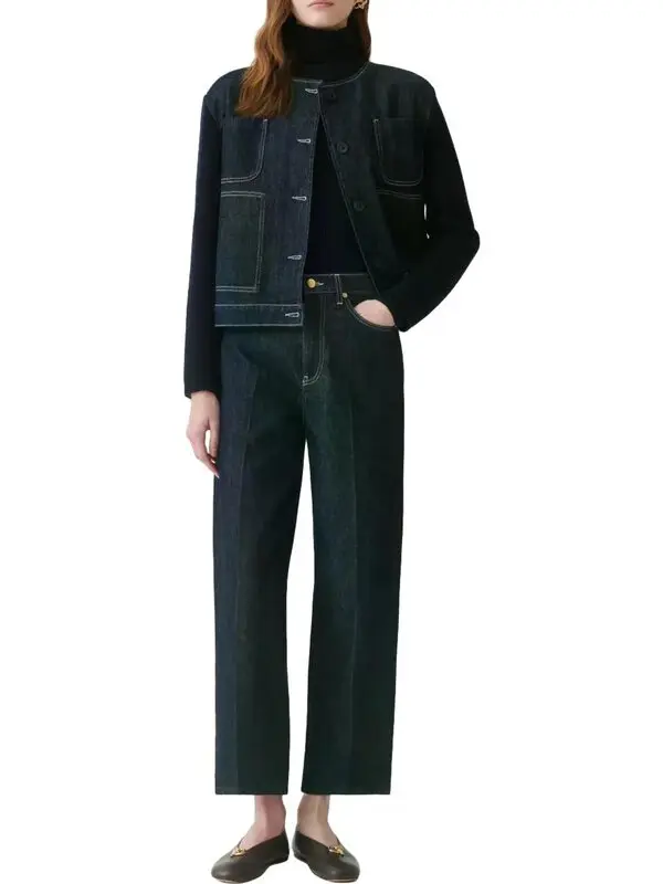 Fabiana Filippi Panelled Contrast-stitch Denim Jacket - Blue