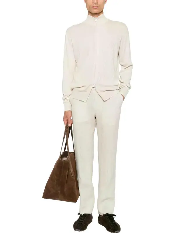 Corneliani Ribbed Knit Zip-fastening Cardigan - Neutrals