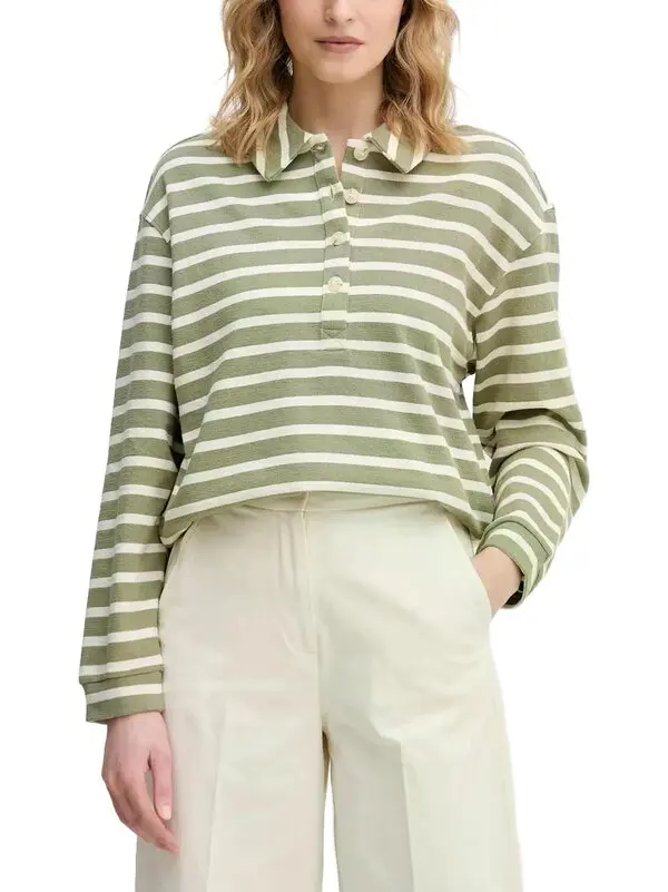 BENETTON Striped Long-sleeve Polo Shirt - Green