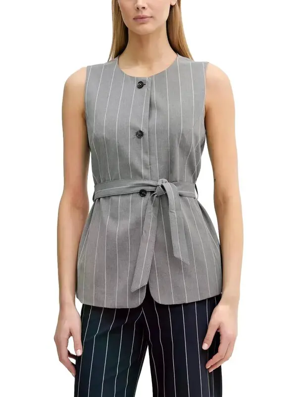 BENETTON Pinstripe Belted Waistcoat - Grey
