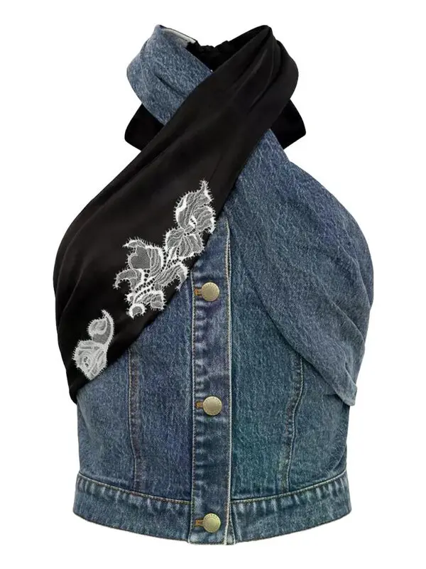 Hellessy Hellesy Joel Lace-trimmed Halter-neck Denim Blouse - Blue