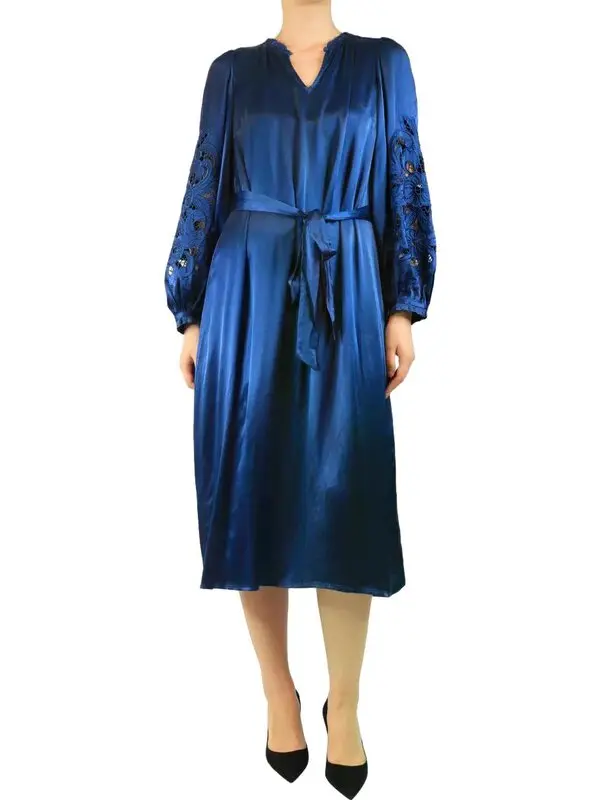 WYse Ciara Belted Midi Dress - Blue