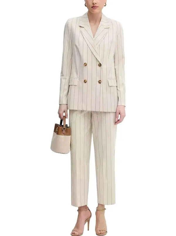 BENETTON Double-breasted Pinstripe Blazer - Neutrals