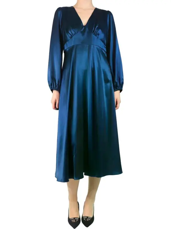 WYse Satin V-neck Midi Dress - Blue