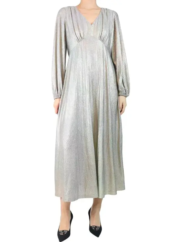 WYse Crinkle Metallic V-neck Dress - Silver