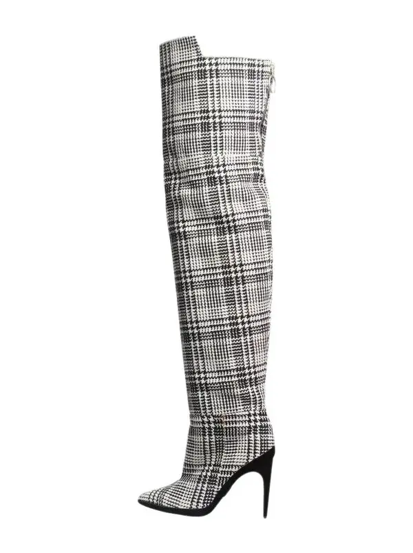 Off-White Tartan Pattern Knee-high Boots - Black