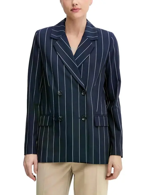 BENETTON Pinstripe Double-breasted Blazer - Blue