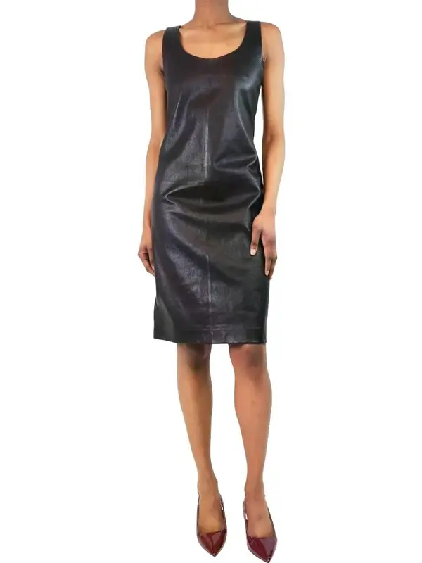 Bottega Veneta Scoop Neck Leather Mini Dress - Black