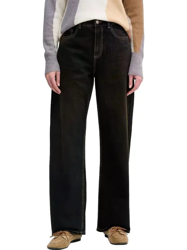 BENETTON Contrast Stitch Wide-leg Jeans - Black
